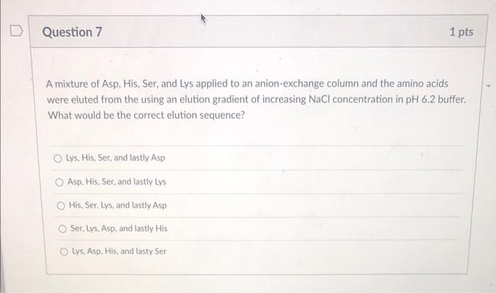 Solved A mixture of Asp, His, Ser, and Lys applied to an | Chegg.com