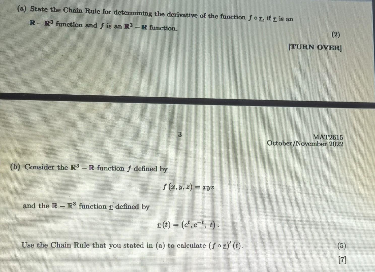 Solved (a) State the Chain Rule for determining the | Chegg.com