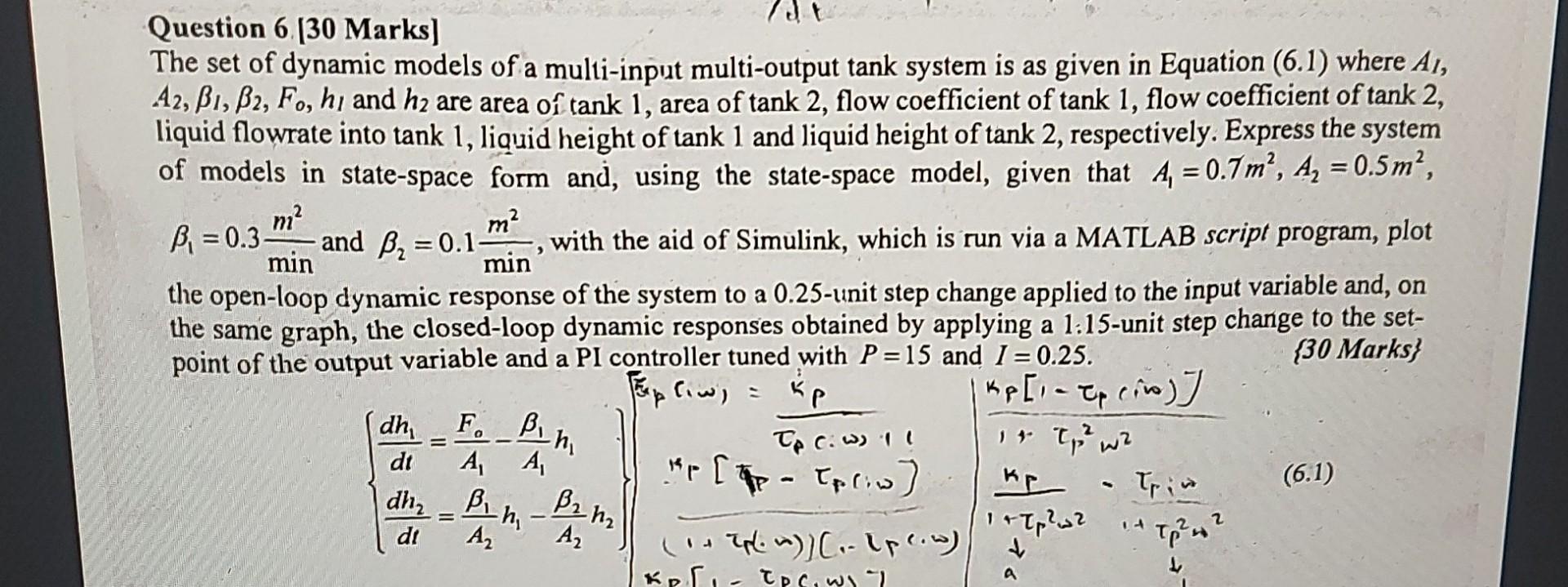 Solved Question 6. [30 Marks] The set of dynamic models of a | Chegg.com