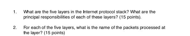 Solved What are the five layers in the Internet protocol | Chegg.com
