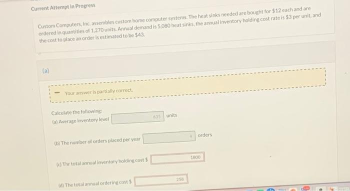 Solved Current Attempt in Progress Custom Computers, Inc. | Chegg.com