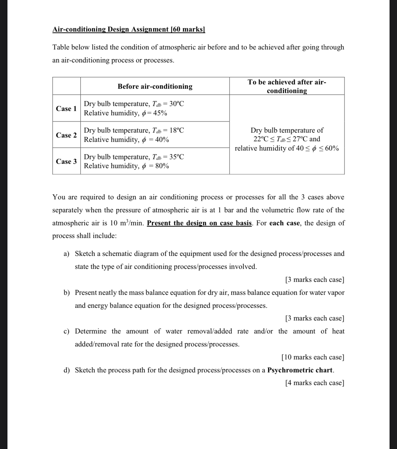 Solved Air-conditioning Design Assignment [60 ﻿marks]Table | Chegg.com