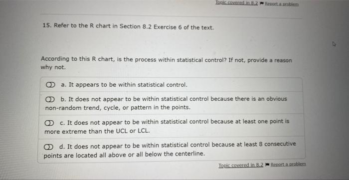Solved 15. Refer to the R chart in Section 8.2 Exercise 6 of | Chegg.com