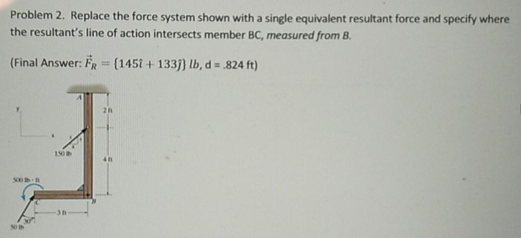 Solved Problem 2. Replace the force system shown with a | Chegg.com