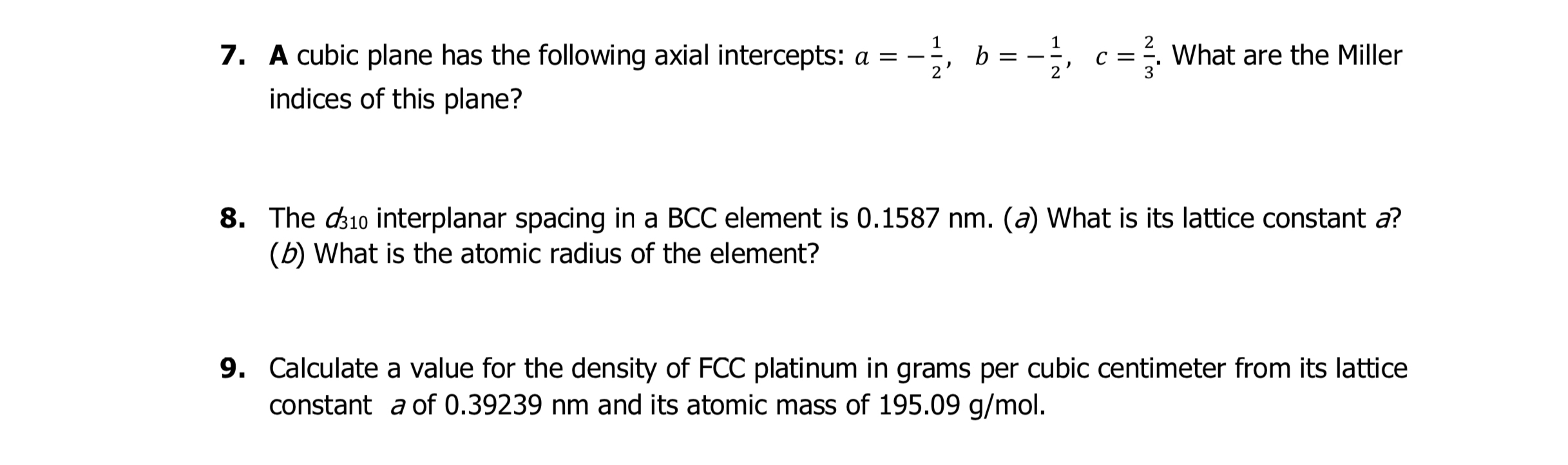 Solved A cubic plane has the following axial intercepts: | Chegg.com