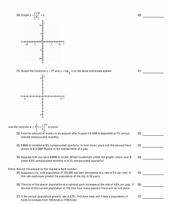 Solved + 2. 20) 20) Graph y = -10 10 X 21) Graph the | Chegg.com