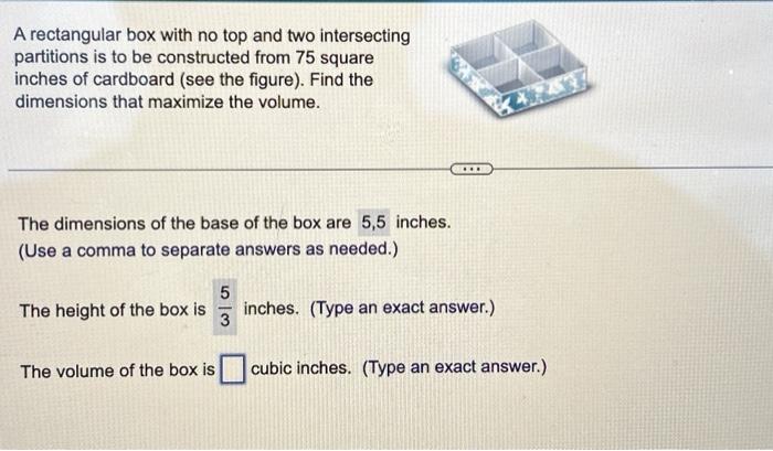 Solved A rectangular box with no top and two intersecting | Chegg.com