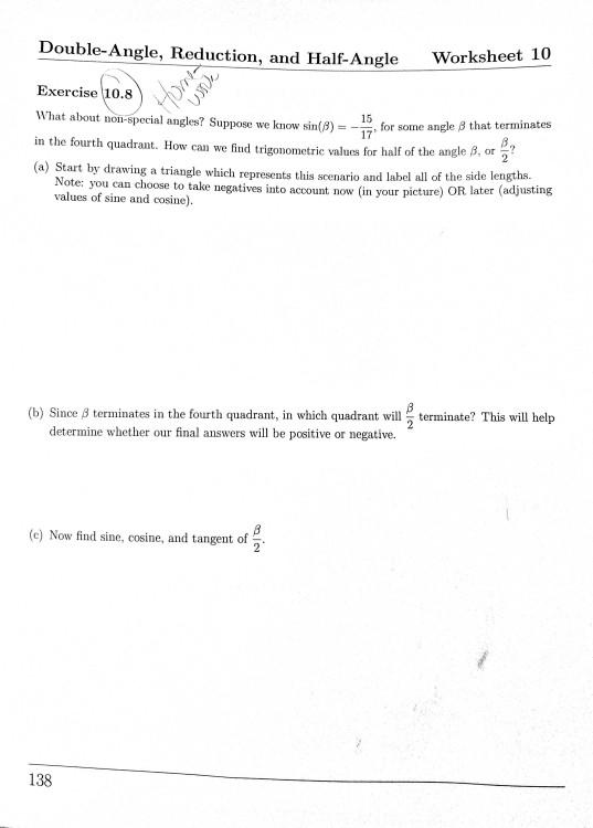 Solved Double-Angle, Reduction, and Half-Angle Worksheet 10 | Chegg.com