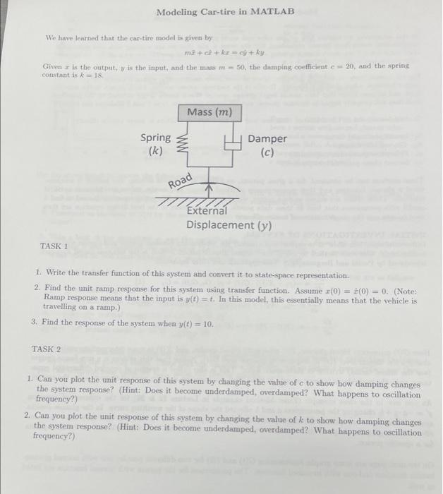 Modeling Car-tire in MATLAB We have Jenrned that the | Chegg.com