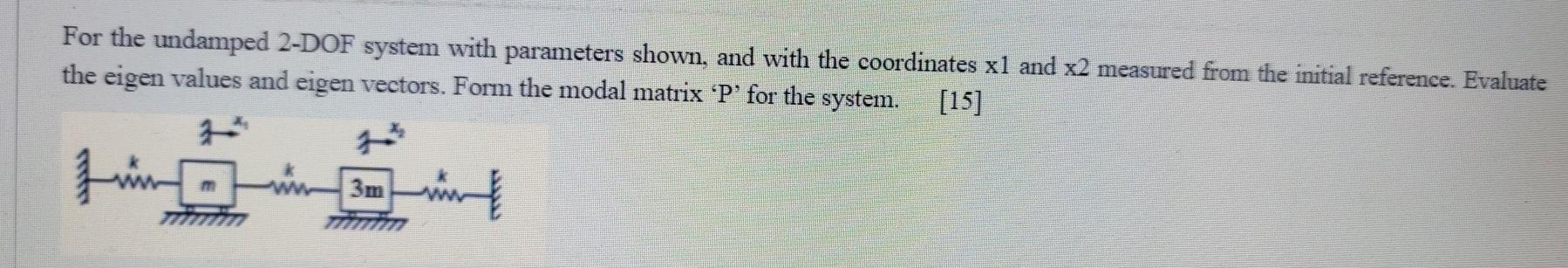Solved For the undamped 2-DOF system with parameters shown, | Chegg.com