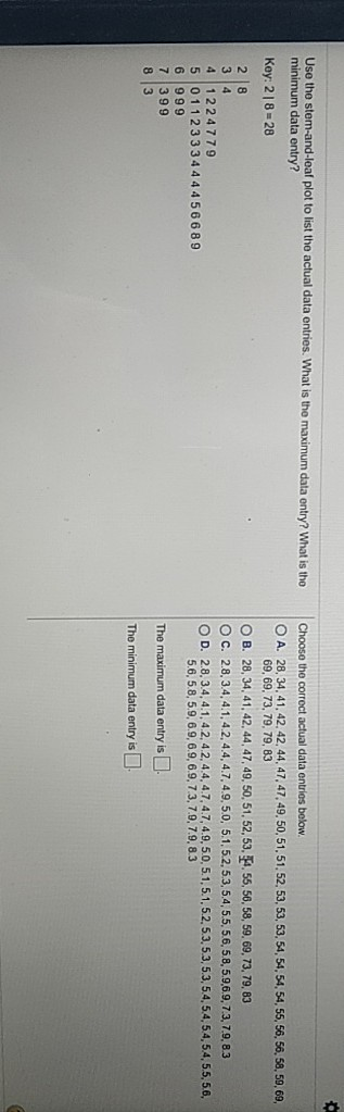 Solved Use the stem-and-lear plot to list the actual data | Chegg.com