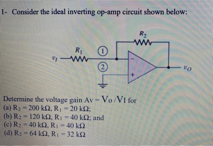 Solved 1. Consider the ideal inverting op-amp circuit shown | Chegg.com