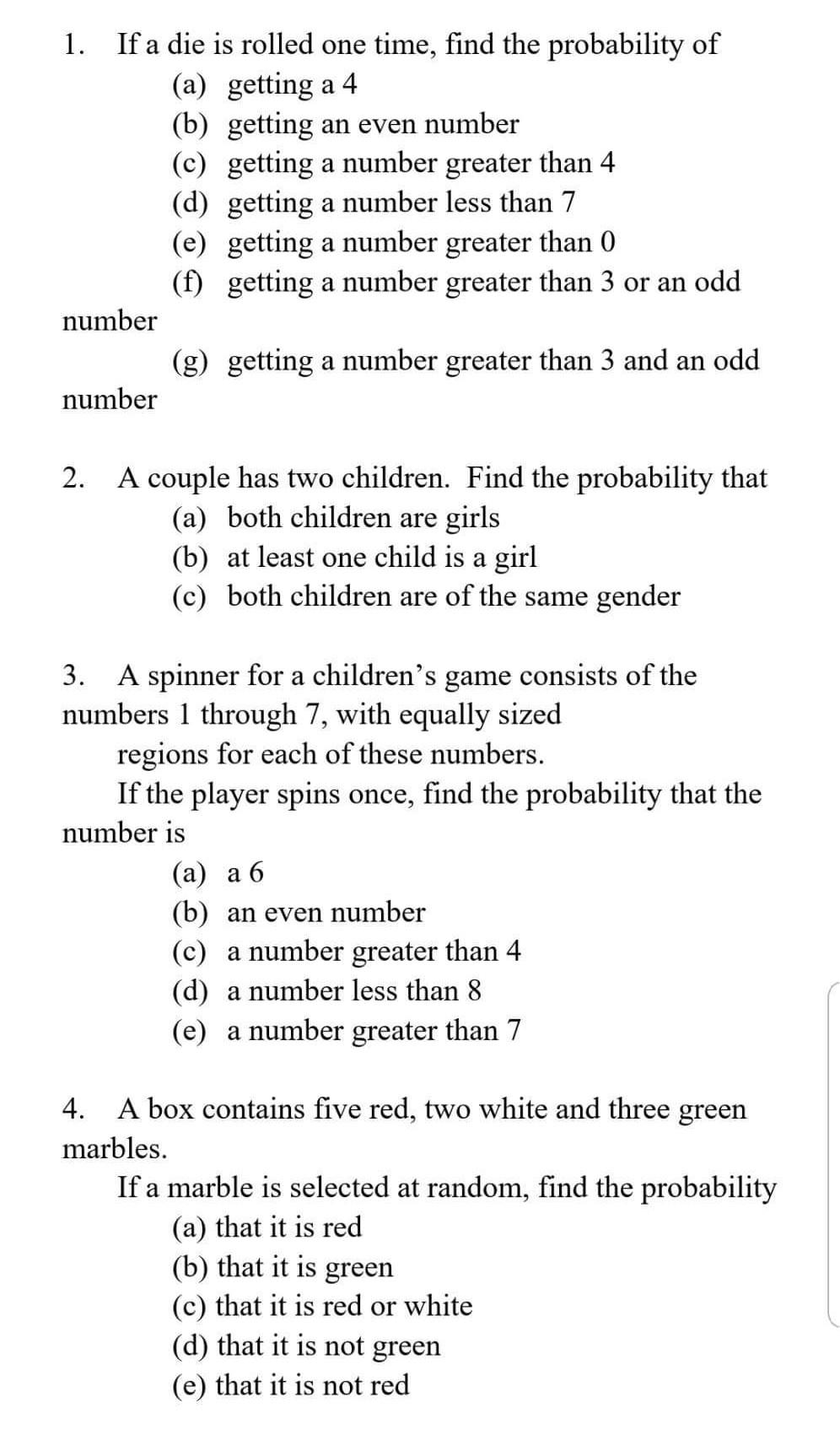 Solved 1. If a die is rolled one time, find the probability | Chegg.com