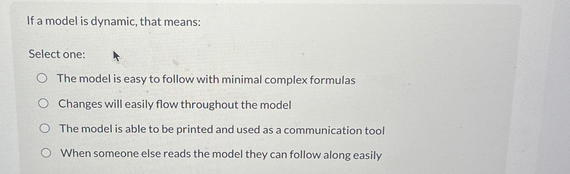 Solved If a model is dynamic, that means:Select one:The | Chegg.com