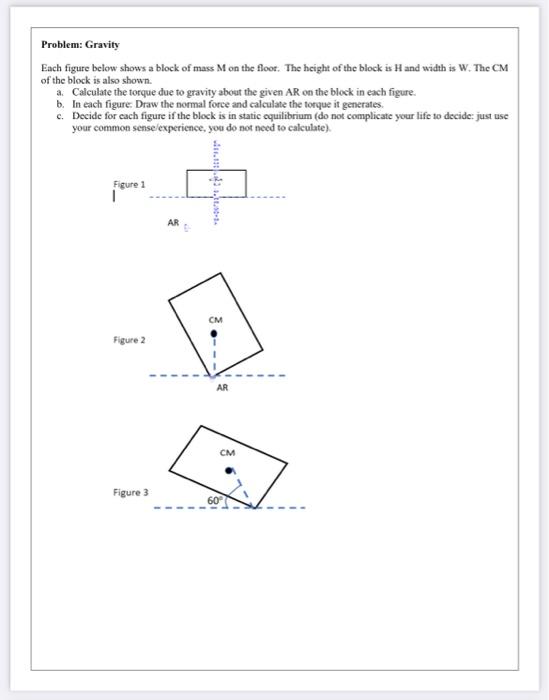 Solved Problem: Gravity Each figure below shows a block of | Chegg.com