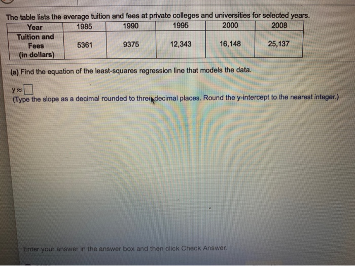 Solved The table lists the average tuition and fees at | Chegg.com