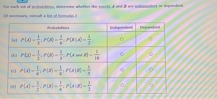 Solved For each set of probabilities, determine whether the | Chegg.com