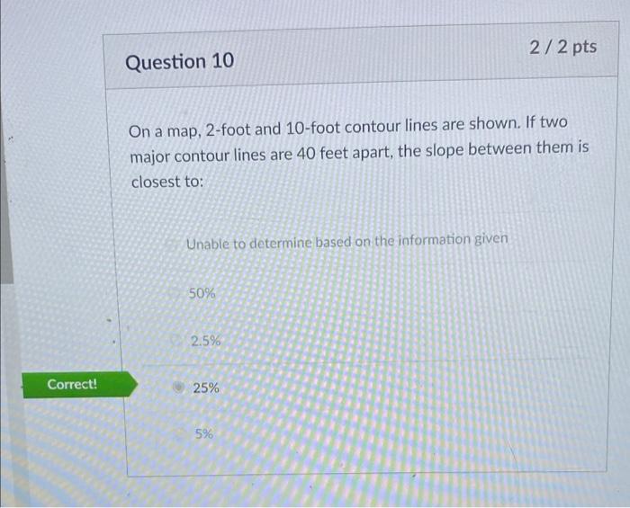 Solved On a map, 2-foot and 10-foot contour lines are shown. | Chegg.com
