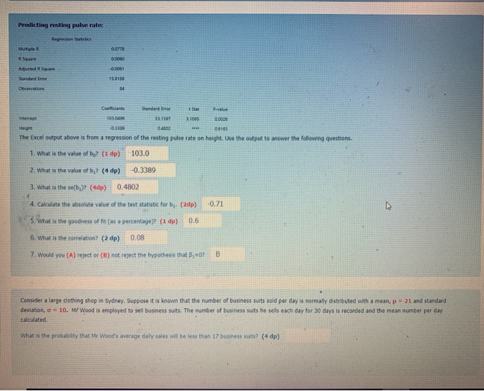 Solved Predicting resting pulse rate Regress Multiple | Chegg.com