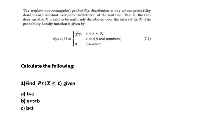 Solved The uniform (or rectangular) probability distribution | Chegg.com