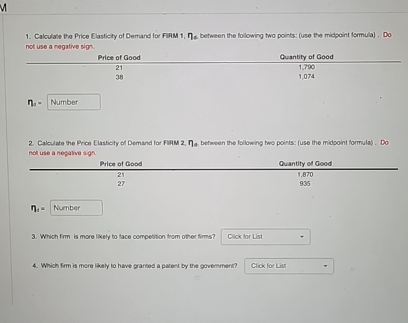 Solved Calculate the Price Elasticity of Demand for FIRM | Chegg.com