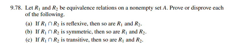 9.78. ﻿Let R1 ﻿and R2 ﻿be equivalence relations on a | Chegg.com