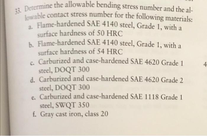 Solved 33. Determine the allowable bending stress number and | Chegg.com