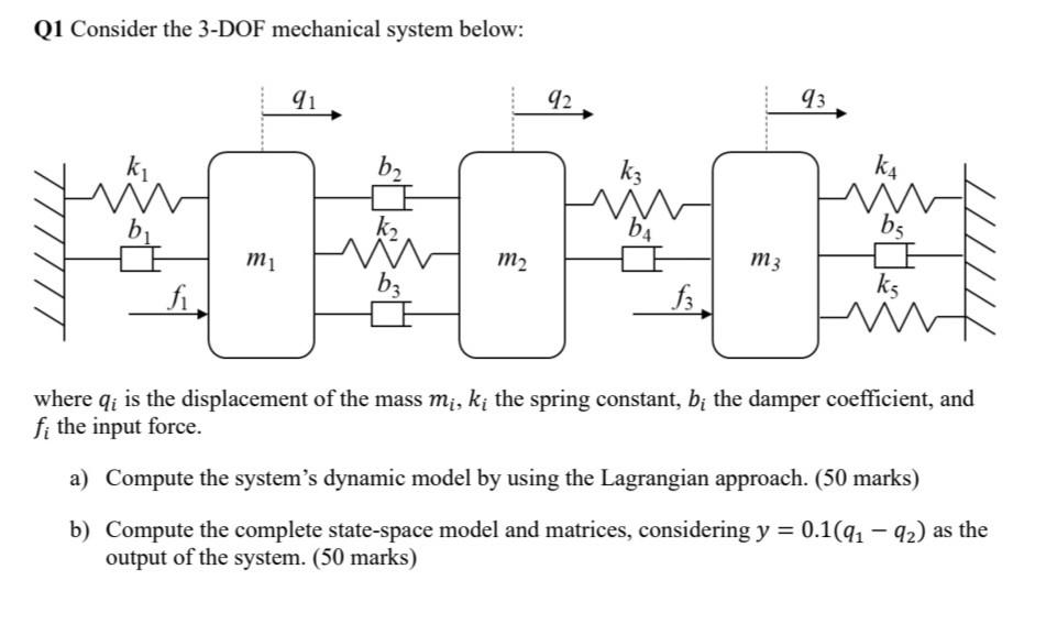 Solved Q1 Consider the 3-DOF mechanical system below: where | Chegg.com