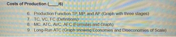 Solved Costs of Production __/6) 6. Production Function TP, | Chegg.com