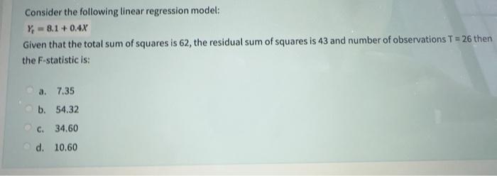Solved Consider the following linear regression model: | Chegg.com