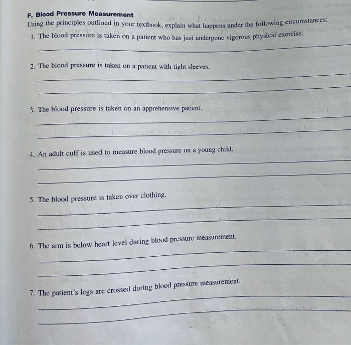 Solved F. Blood Pressure Measurement Using the principles | Chegg.com