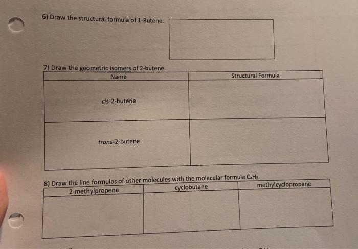 Solved 6) Draw the structural formula of 1-Butene. 7) Draw | Chegg.com