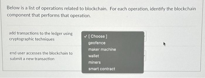 Solved Below is a list of operations related to blockchain. | Chegg.com