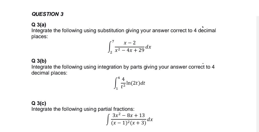 Solved Q 3(a) Integrate the following using substitution | Chegg.com
