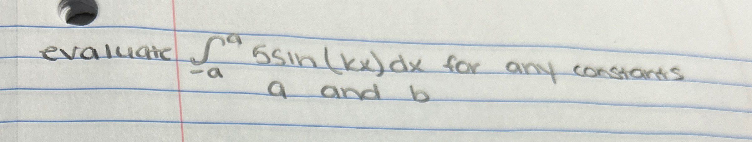 Solved evaluate ∫-aa5sin(kx)dx ﻿for any constants a and b | Chegg.com