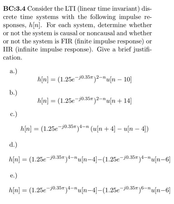 Solved BC:3.4 Consider the LTI (linear time invariant) | Chegg.com