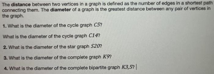 Solved The distance between two vertices in a graph is | Chegg.com