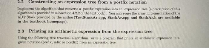 Solved 2 2 Constructing An Expression Tree From A Postfix Chegg