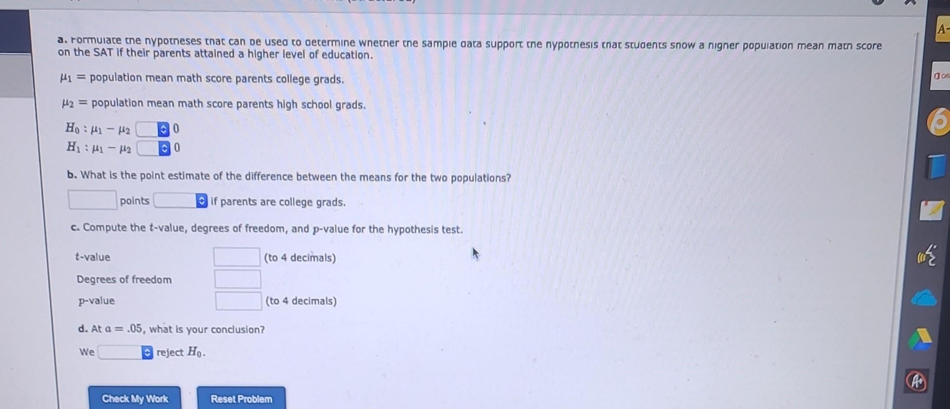 Solved 2a - Hypothesis Test for the Difference of Two Means | Chegg.com