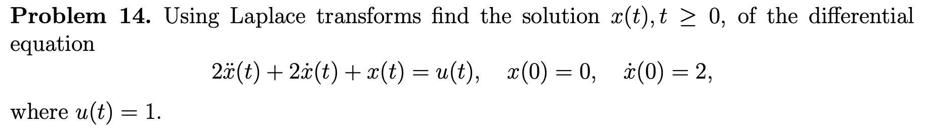 Solved Problem 14. ﻿Using Laplace transforms find the | Chegg.com
