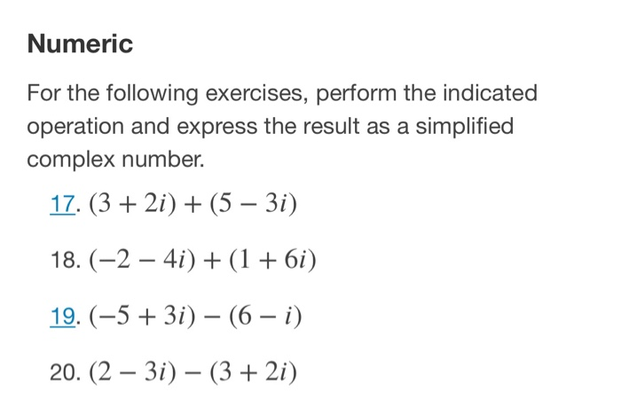 Solved Numeric For the following exercises, perform the | Chegg.com