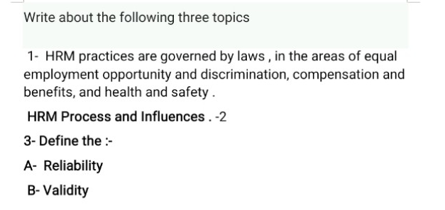 Solved Write about the following three topics1- ﻿HRM | Chegg.com