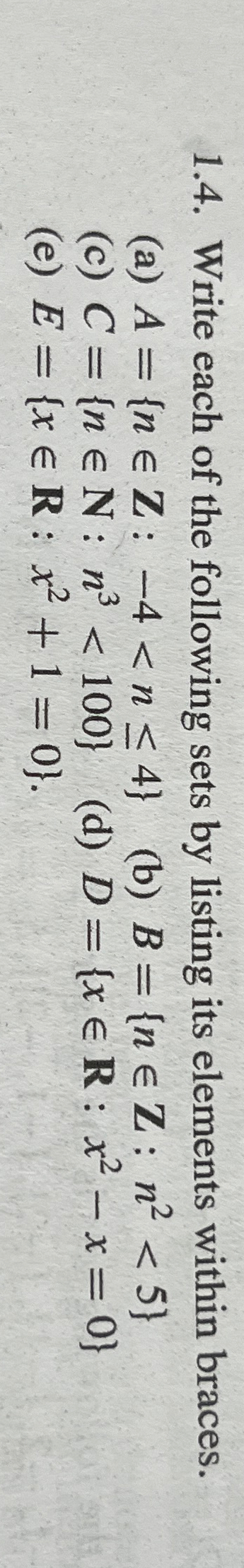Solved 1.4. ﻿Write each of the following sets by listing its | Chegg.com