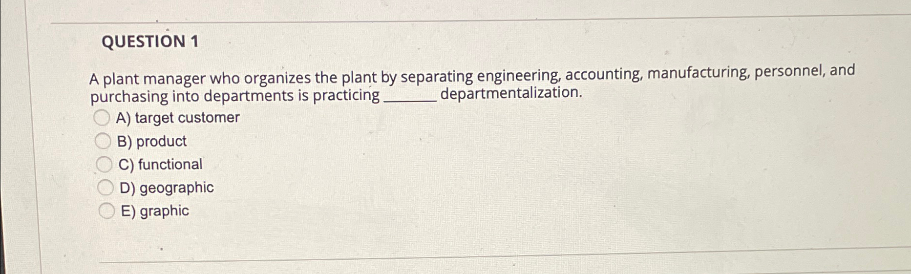 Solved QUESTION 1A plant manager who organizes the plant by | Chegg.com