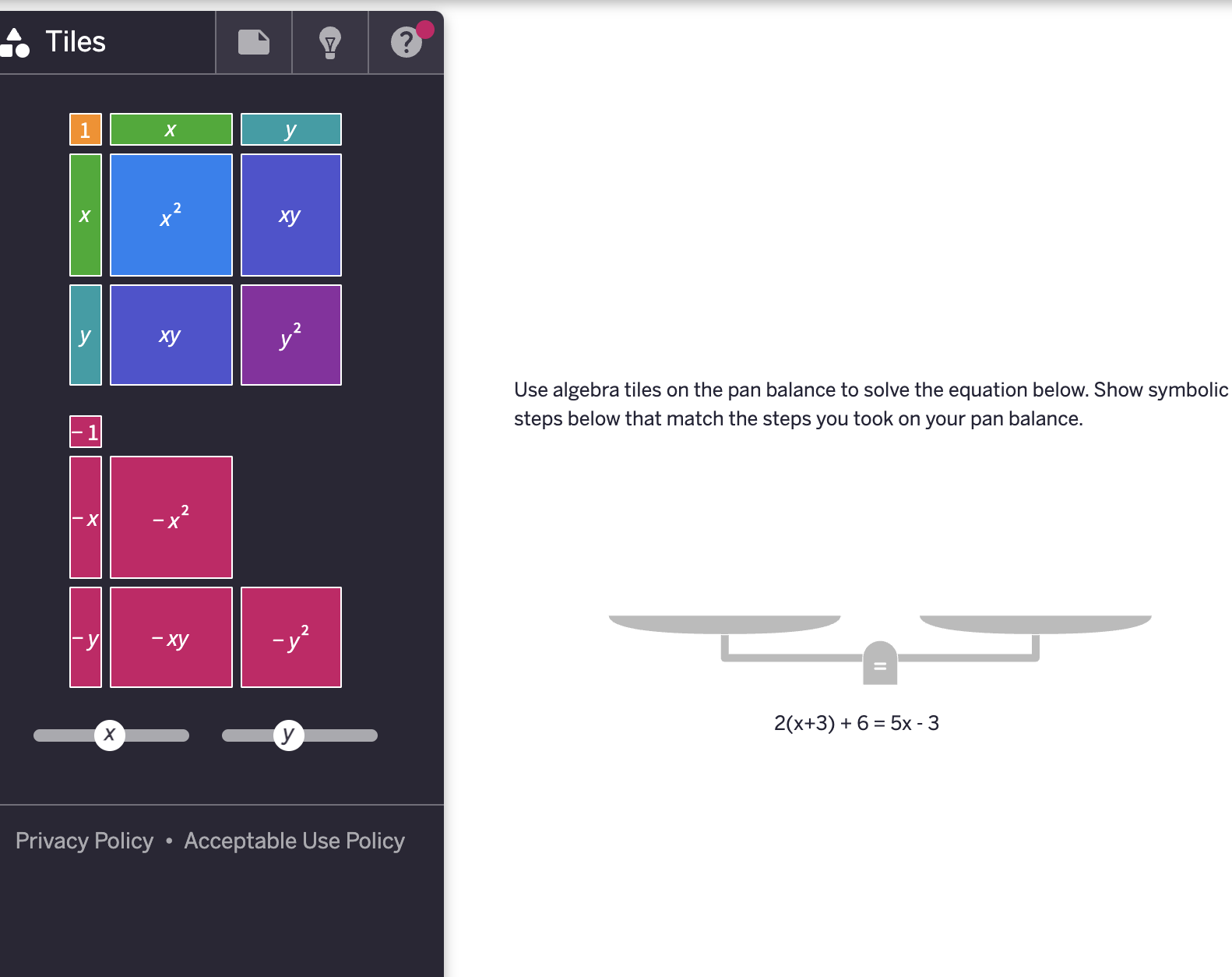 Solved Use algebra tiles on the pan balance to solve the | Chegg.com