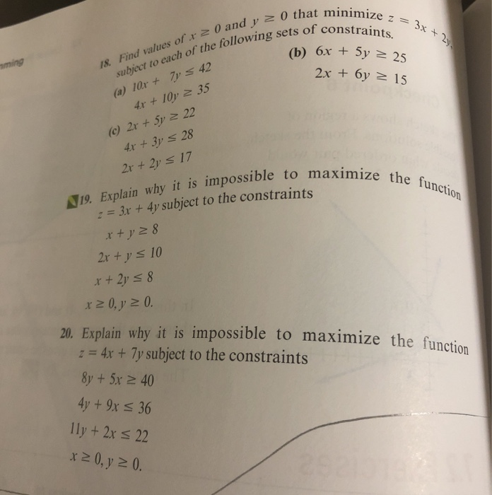 Solved = 3x + 2y. o that minimize z ing sets of constraints. | Chegg.com