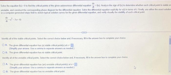 Solved Solve the equation f(x)=0 to find the critical points | Chegg.com