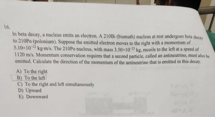 Solved In beta decay, a nucleus emits an electron. A 210Bi | Chegg.com