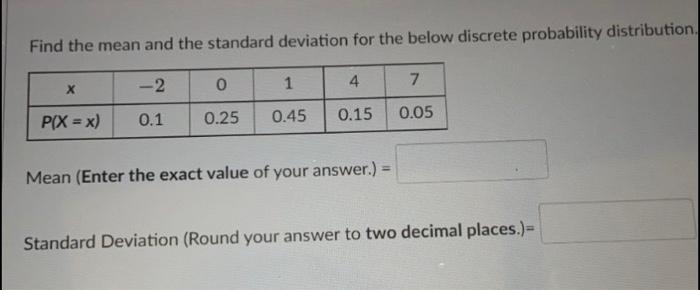 Solved Find the mean and the standard deviation for the | Chegg.com