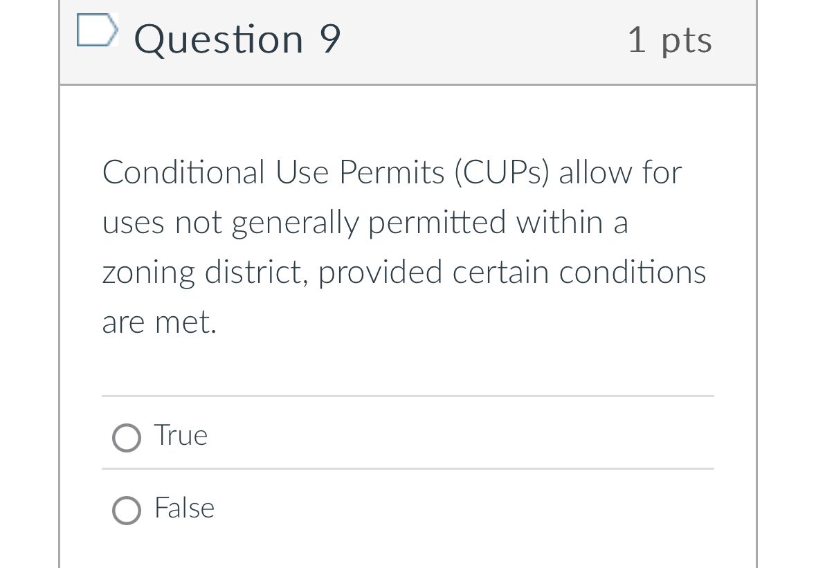Solved Question 91 ﻿ptsConditional Use Permits (CUPs) ﻿allow | Chegg.com